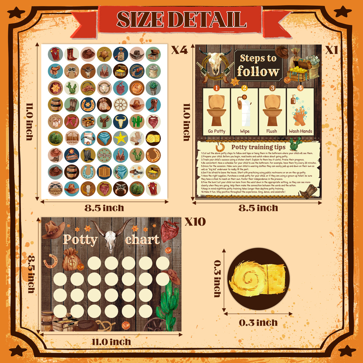 OSNIE Western Cowboy Potty Training Chart for Toddlers - Kids Potty Re